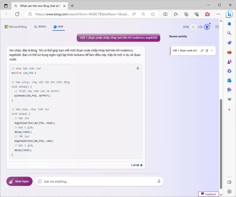 Cách học lập trình esp8266 với chatGPT hoặc chat bot Bing